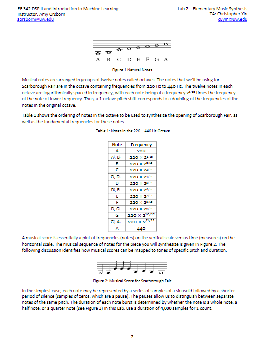 Task 1: Generating Musical Notes Background For this | Chegg.com