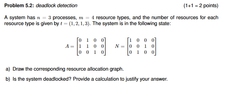 Solved Problem 5.2: deadlock detection (1+1 = 2 points) A | Chegg.com
