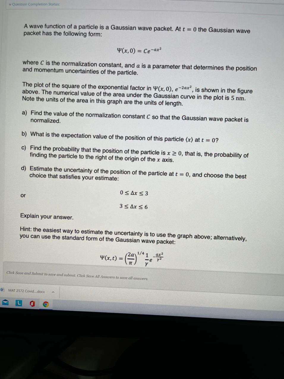 Solved Question Completion Status: A wave function of a | Chegg.com