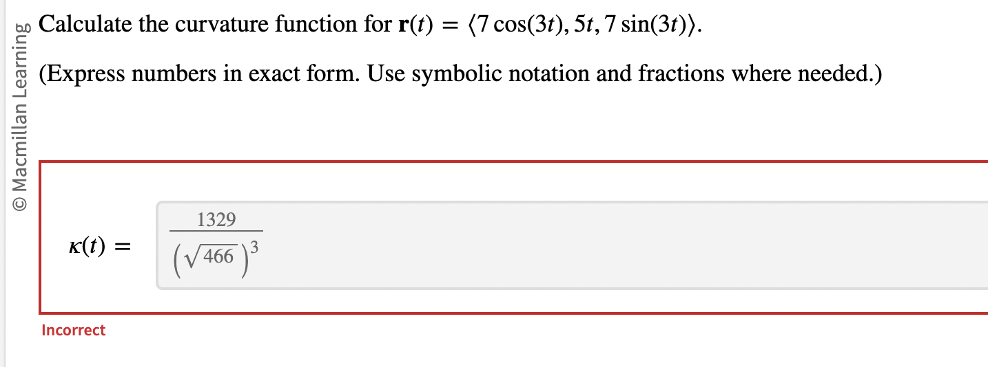 Solved Calculate the curvature function for | Chegg.com