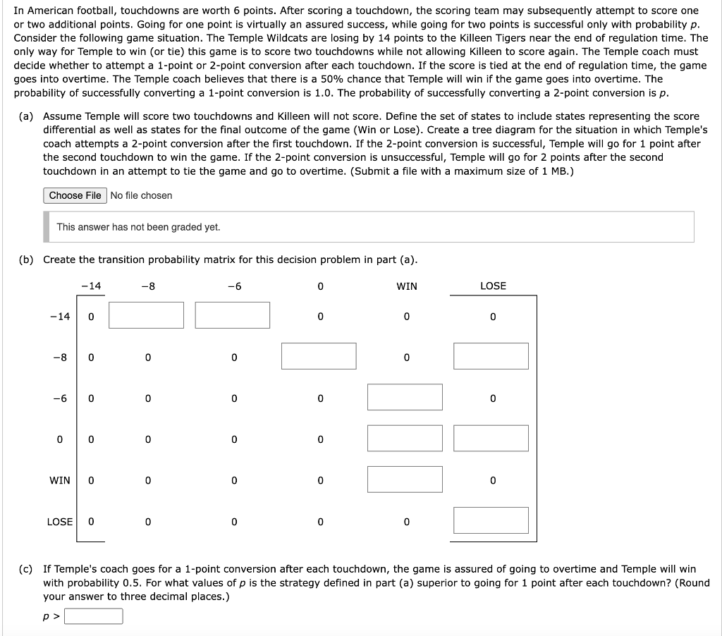 Solved In American football, touchdowns are worth 6 points. | Chegg.com