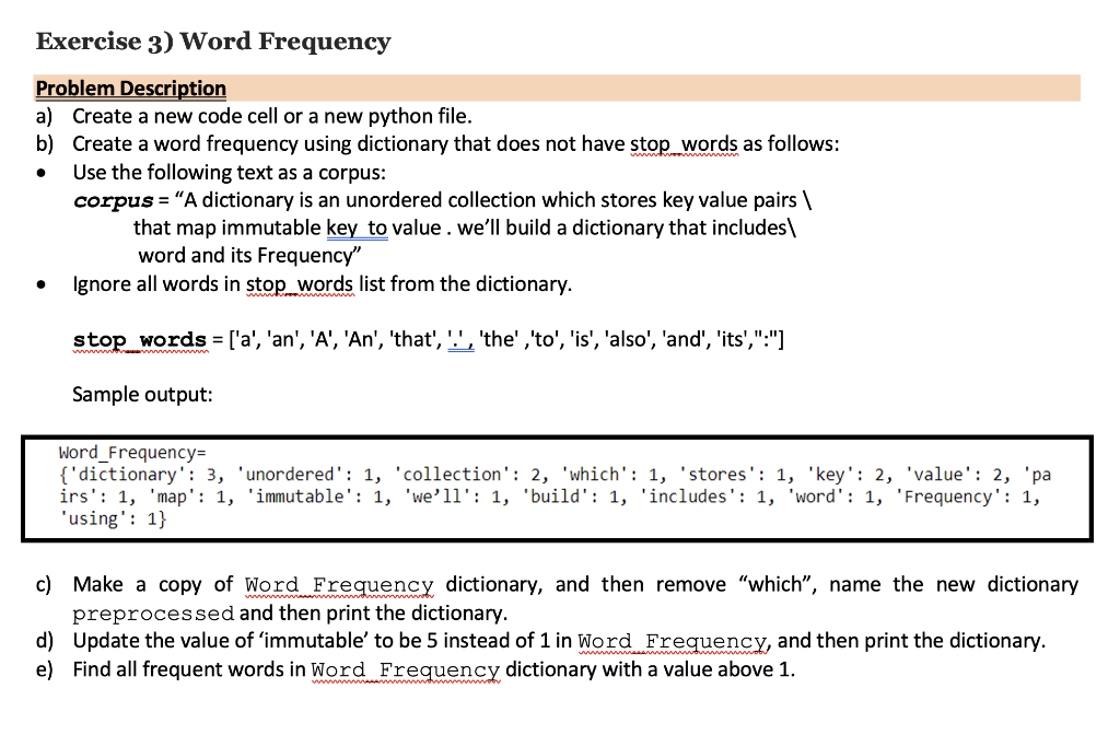 Solved Exercise 3) Word Frequency . Problem Description a) | Chegg.com