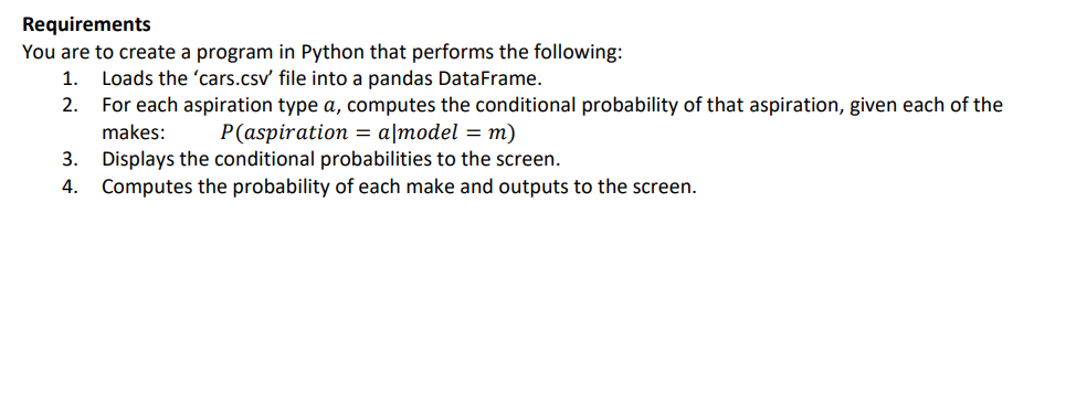 Requirements You are to create a program in Python | Chegg.com