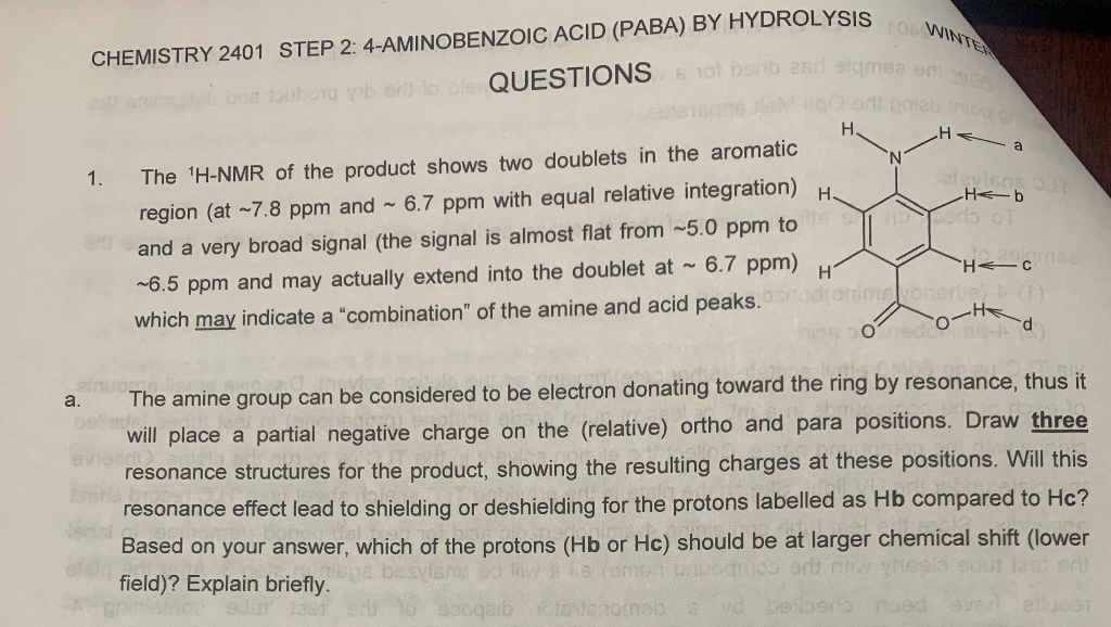 Solved SIS WINTER CHEMISTRY 2401 STEP 2: 4-AMINOBENZOIC ACID | Chegg.com