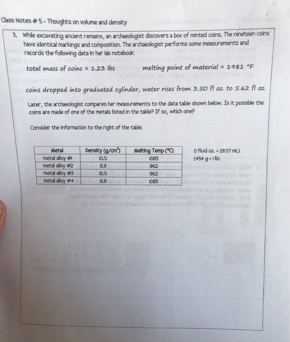 Solved Class Notes # 5-Thoughts on volume and density | Chegg.com