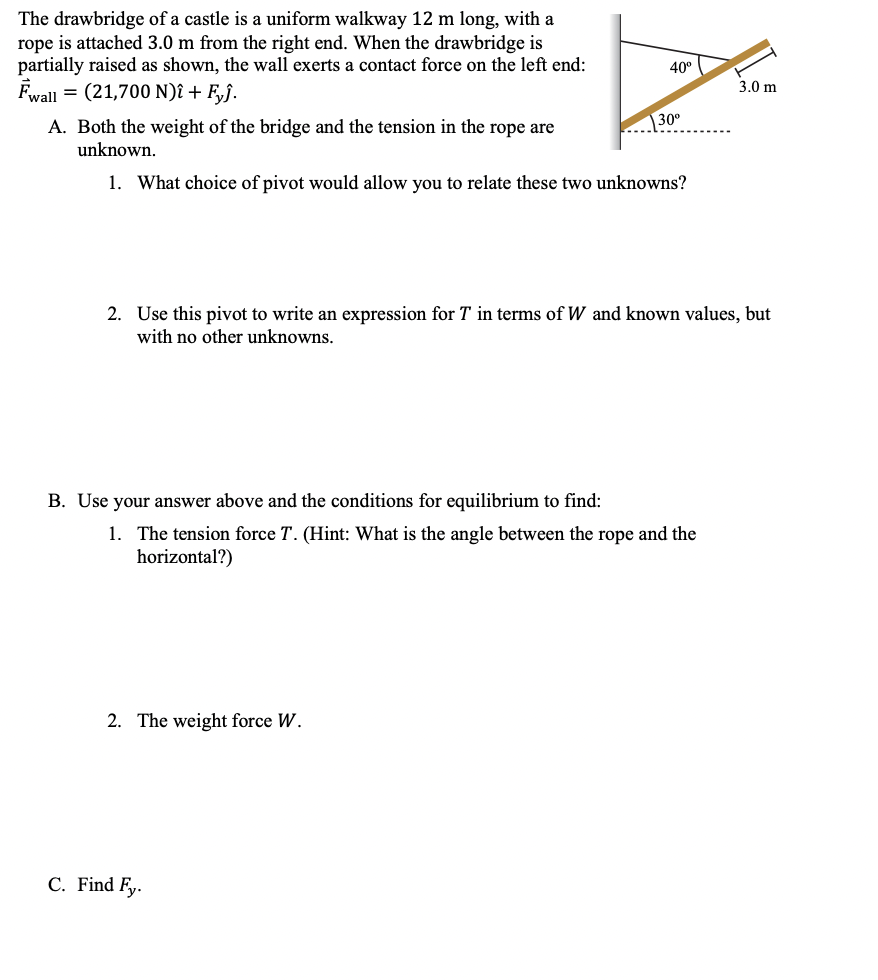 Solved The drawbridge of a castle is a uniform walkway 12 m | Chegg.com