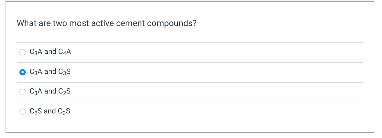 Solved What are two most active cement compounds? C3A and | Chegg.com