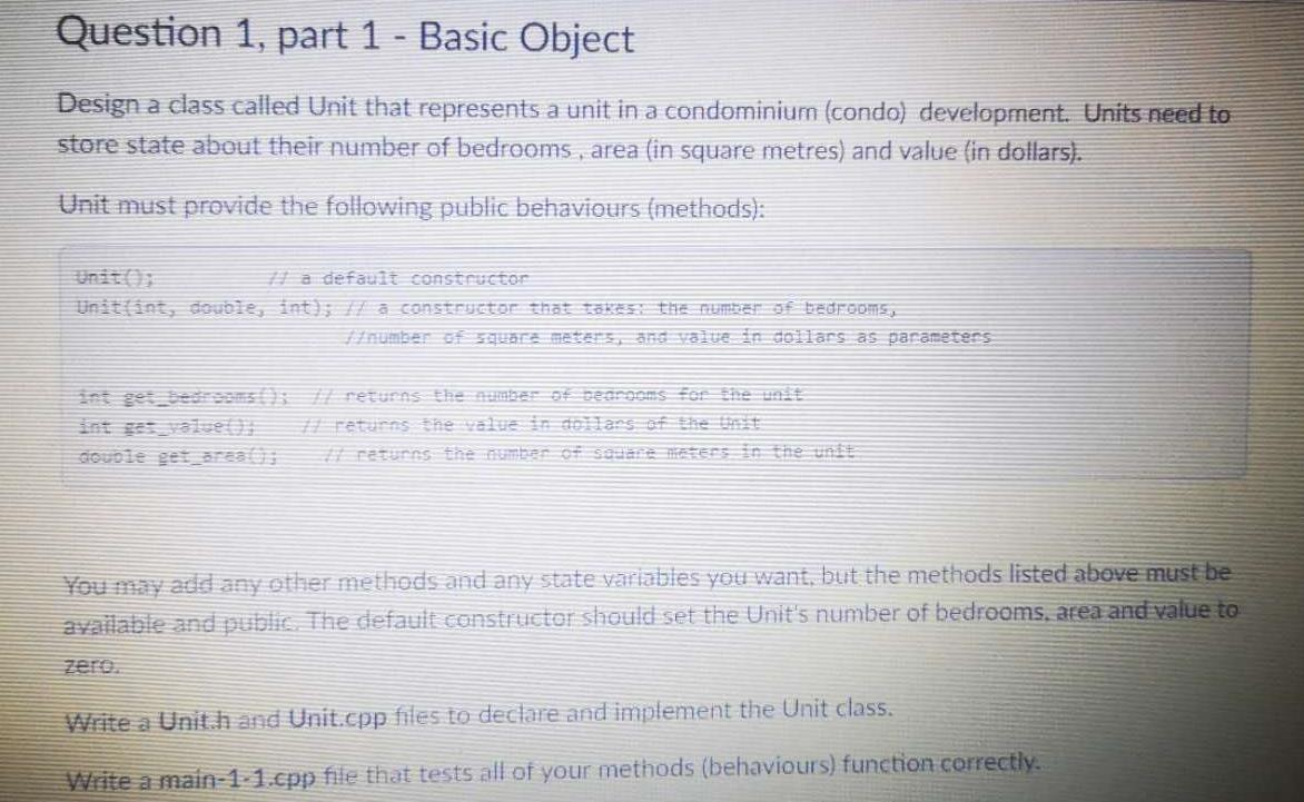 Solved Question 1, part 1 - Basic Object Design a class | Chegg.com