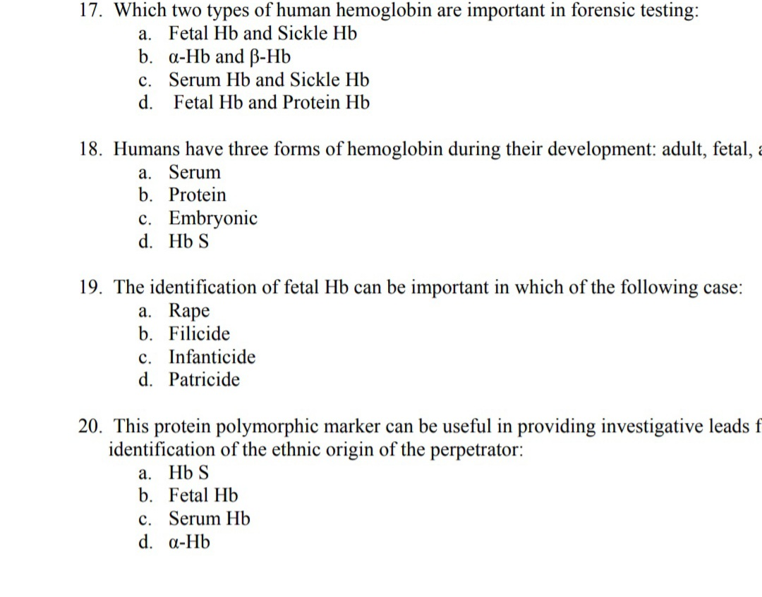 Solved 17. Which two types of human hemoglobin are important | Chegg.com