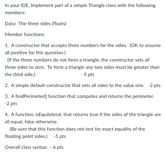 Solved In your IDE, Implement part of a simple Triangle | Chegg.com