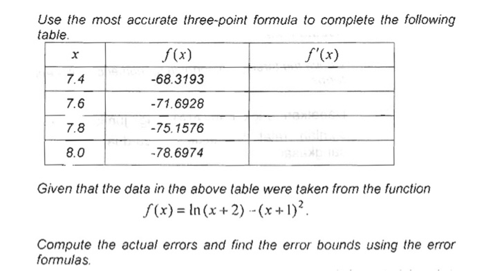 Solved Use the most accurate three-point formula to complete | Chegg.com