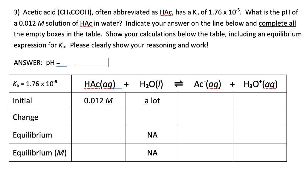 Solved 3) Acetic acid (CH3COOH), often abbreviated as HAc, | Chegg.com