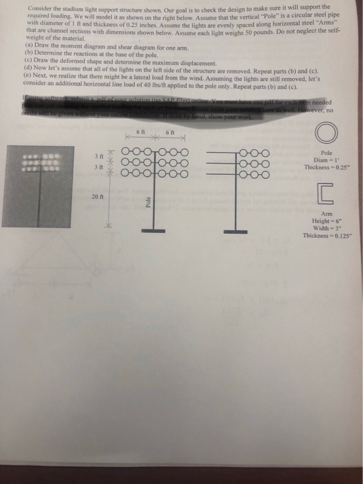 Solved Consider the stadium light support structure shown. | Chegg.com