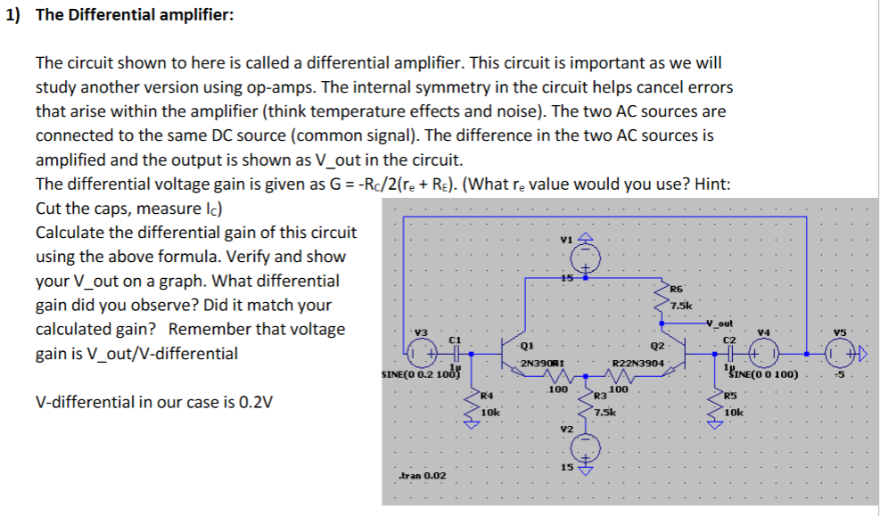 1) The Differential amplifier: The circuit shown to | Chegg.com