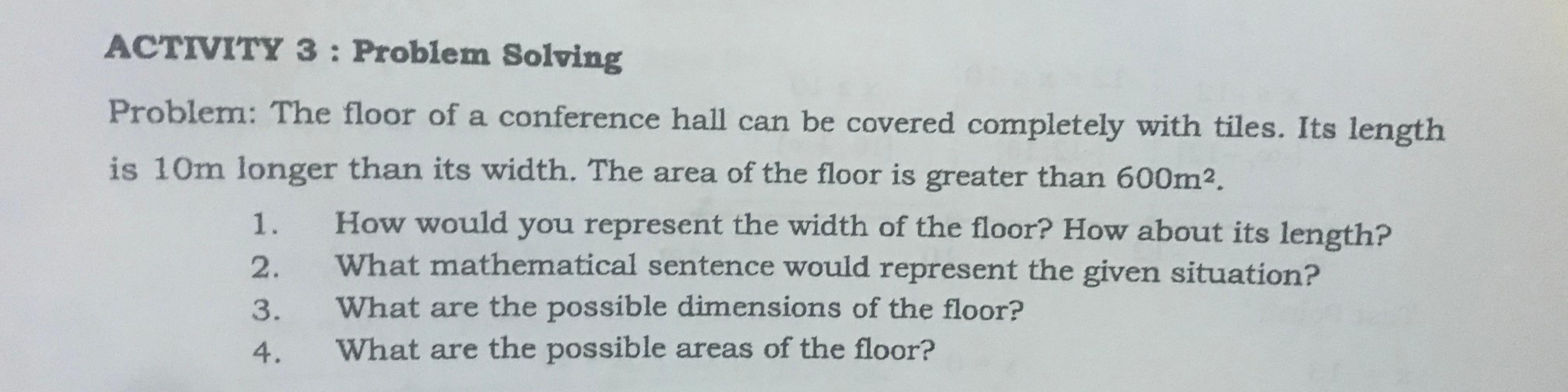 Solved ACTIVITY 3: Problem Solving Problem: The floor of a | Chegg.com