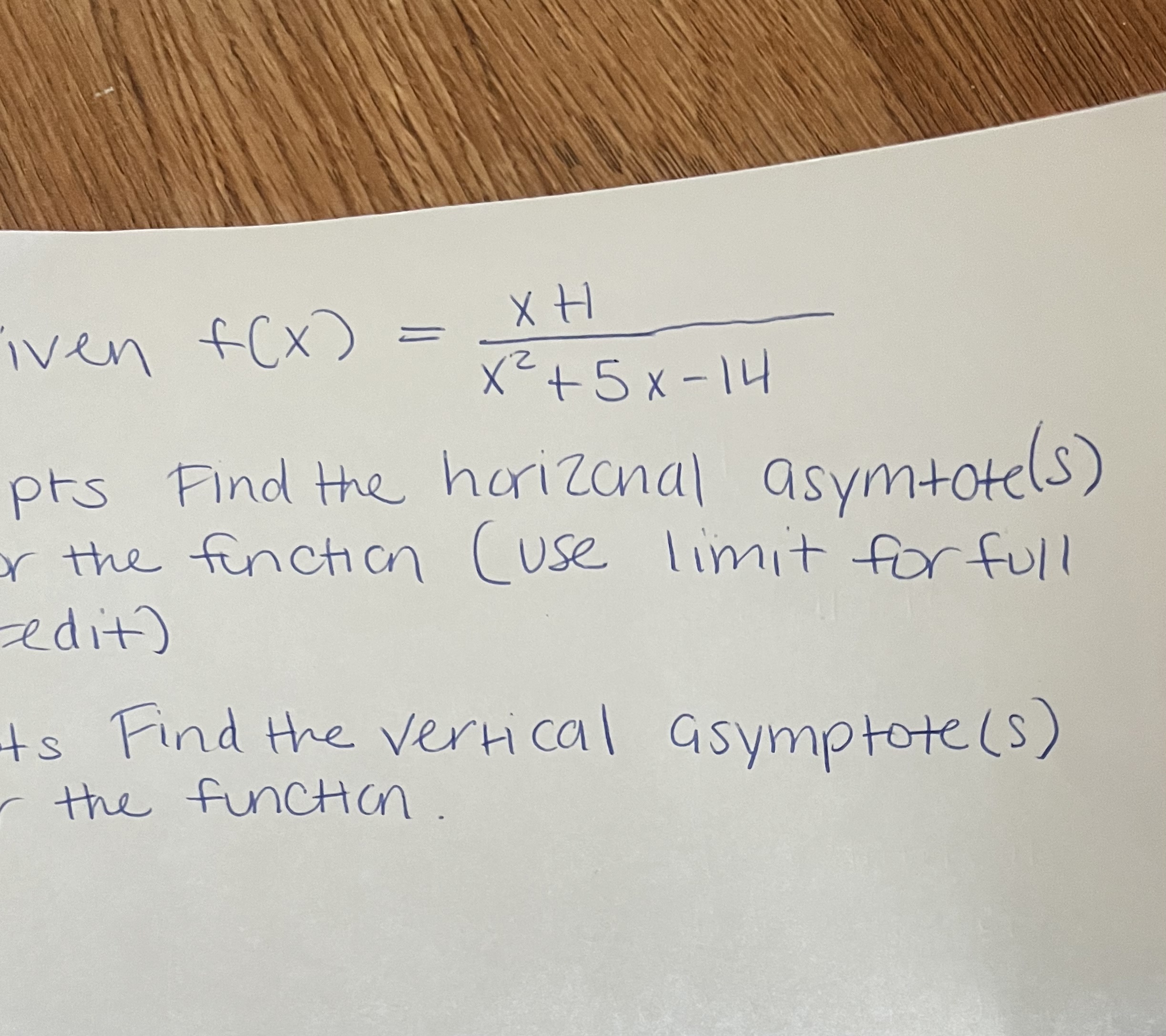 Solved #2. Given f(x) = xH/x^2+5x-14 A. Find the horizontal | Chegg.com