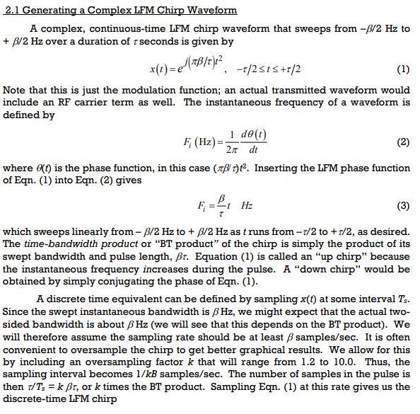 e1 2.1 Generating a Complex LFM Chirp Waveform A | Chegg.com