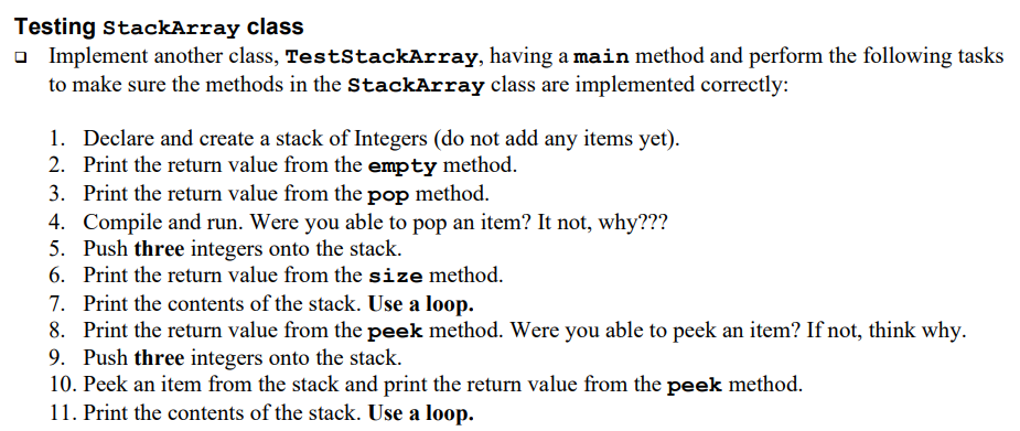 Solved Testing Stackarray Class A Implement Another Class 8387