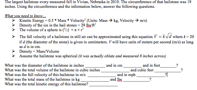 Solved The largest hailstone every measured fell in Vivian, | Chegg.com