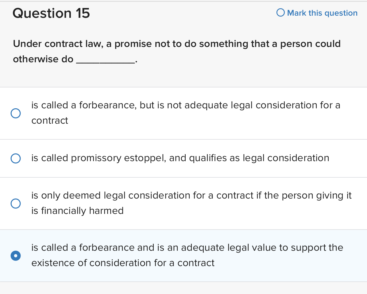 Solved Question 15 Mark this question Under contract law, a | Chegg.com