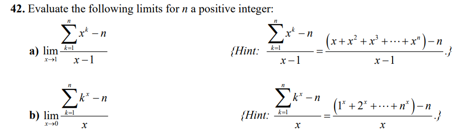 Solved 12. Evaluate the following limits for n a positive | Chegg.com