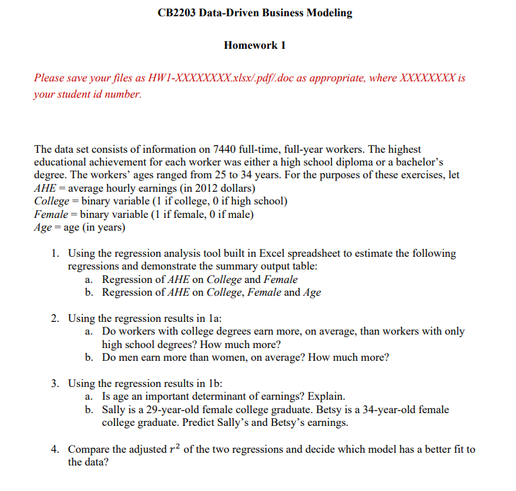 Solved Cb2203 Data Driven Business Modeling Homework 1