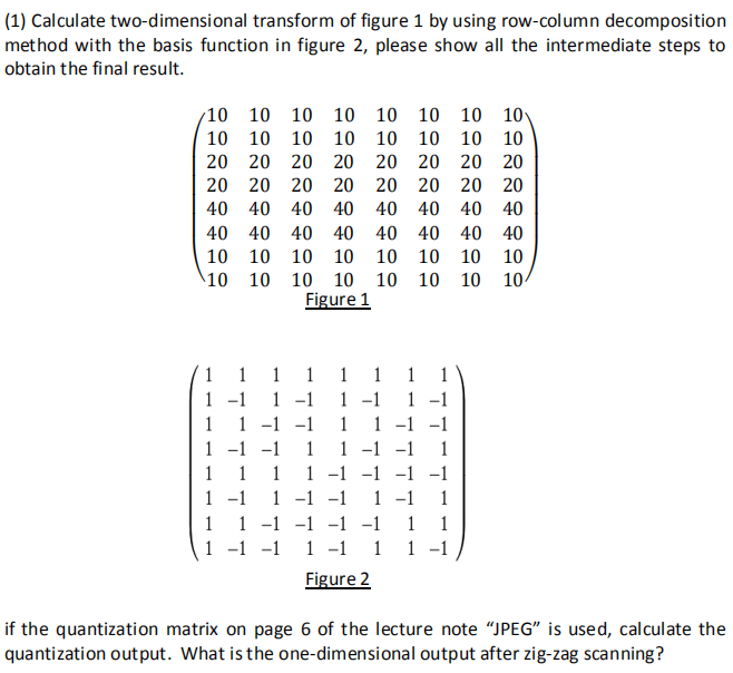 (1) Calculate two-dimensional transform of figure 1 | Chegg.com