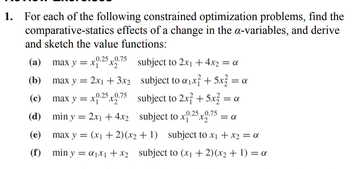 Solved For each of the following constrained optimization | Chegg.com