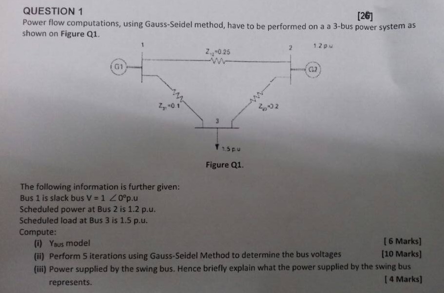 Solved Question 1 Power Flow Computations Using