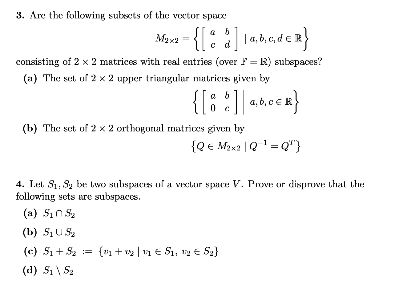 3. Are the following subsets of the vector space | Chegg.com