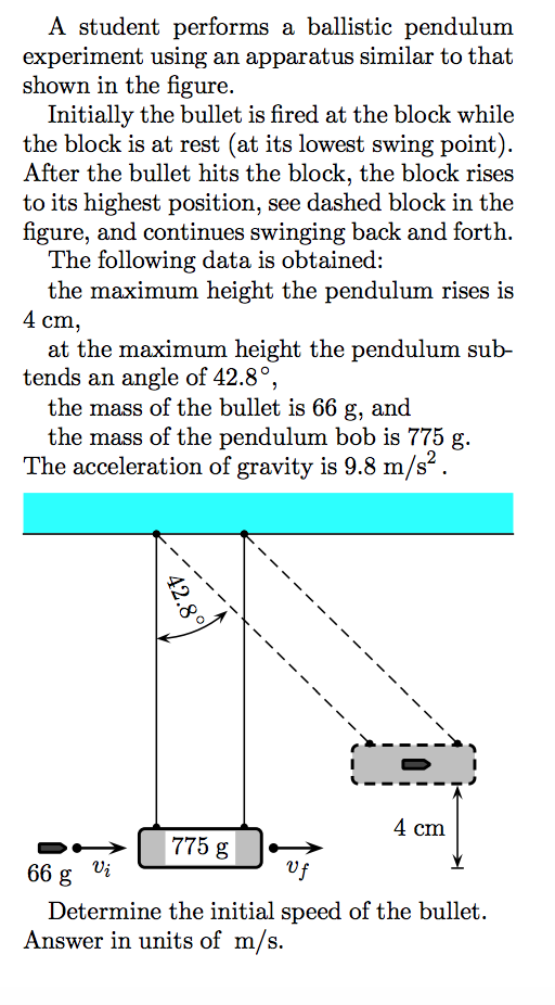 Solved A student performs a ballistic pendulum experiment | Chegg.com