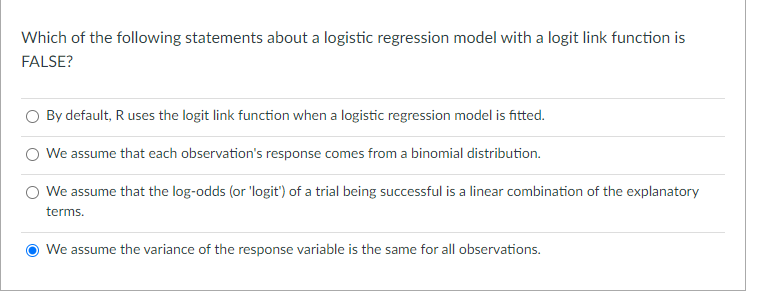 Solved Which of the following statements about a logistic | Chegg.com