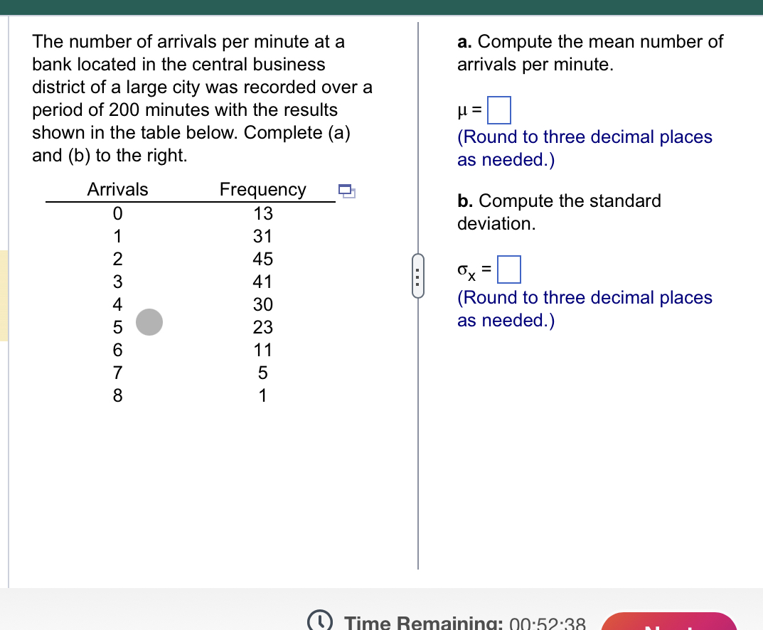 Solved The number of arrivals per minute at a bank located | Chegg.com