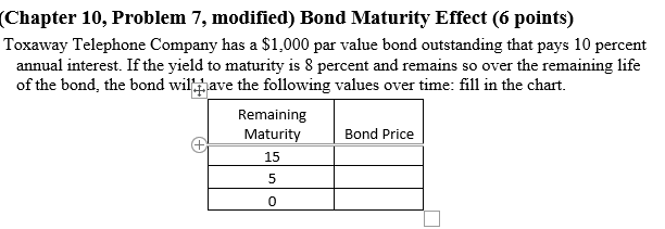 Solved (Chapter 10, Problem 7, modified) Bond Maturity | Chegg.com