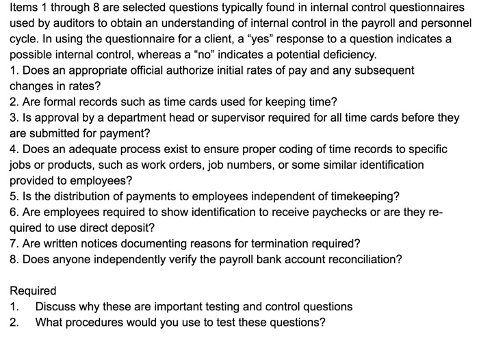 Solved Items 1 through 8 are selected questions typically | Chegg.com