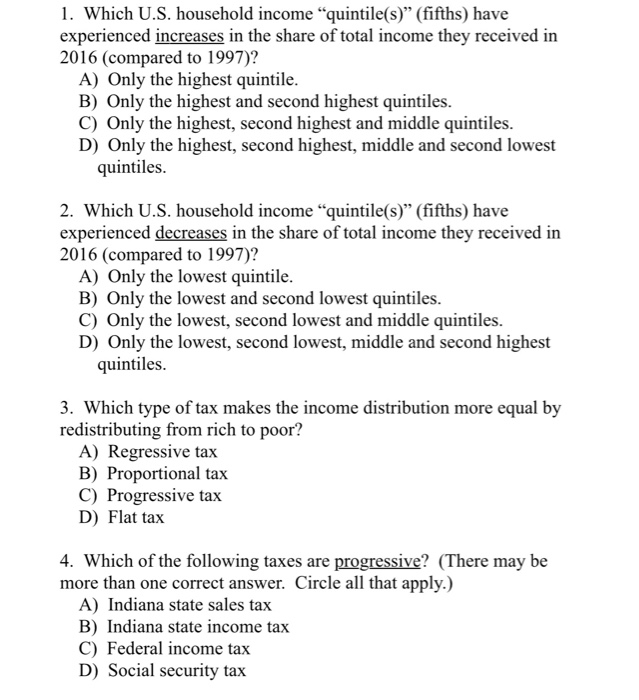 Solved 1. Which U.S. household income "quintile(s)" (fifths) | Chegg.com