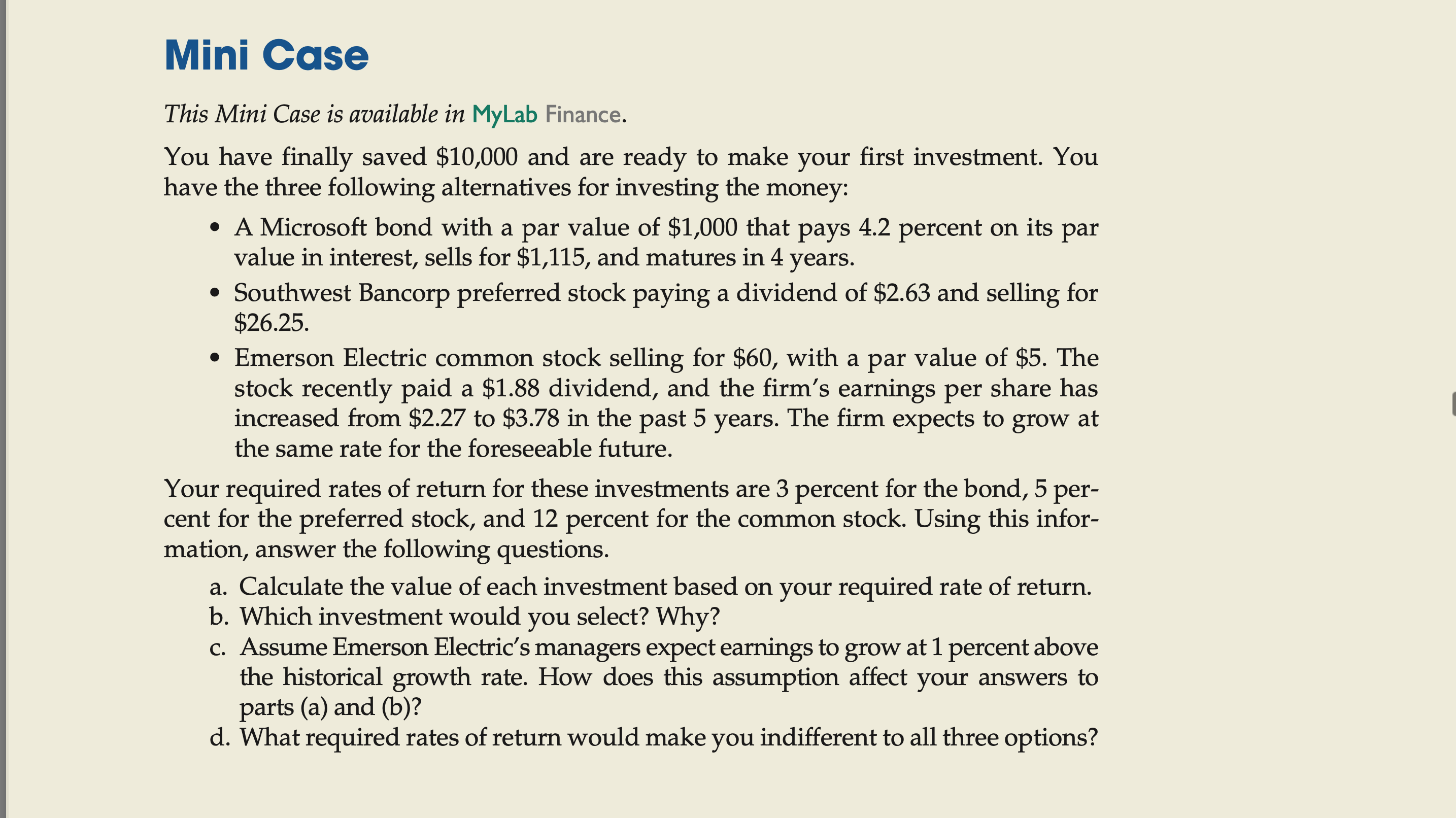 Solved Mini Case This Mini Case is available in MyLab | Chegg.com