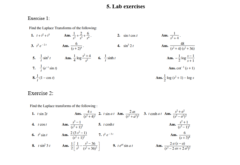 Solved 5. Lab exercises Exercise 1: Find the Laplace | Chegg.com