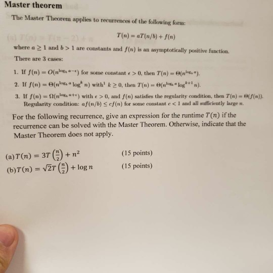 Solved Master theorem The Master Theorem applies to | Chegg.com