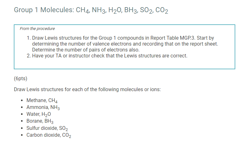 Solved Group 1 Molecules: CH4, NH3, H20, BH3, SO2, CO2 From | Chegg.com
