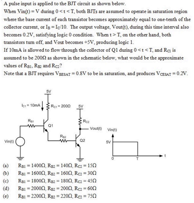Solved A pulse input is applied to the BJT circuit as shown | Chegg.com