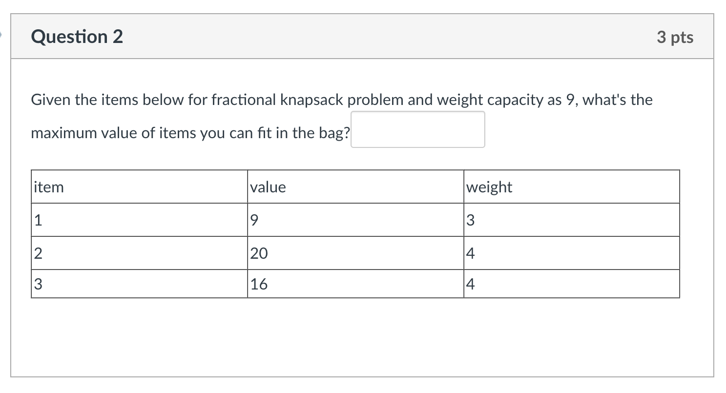 Solved Given the items below for fractional knapsack problem | Chegg.com
