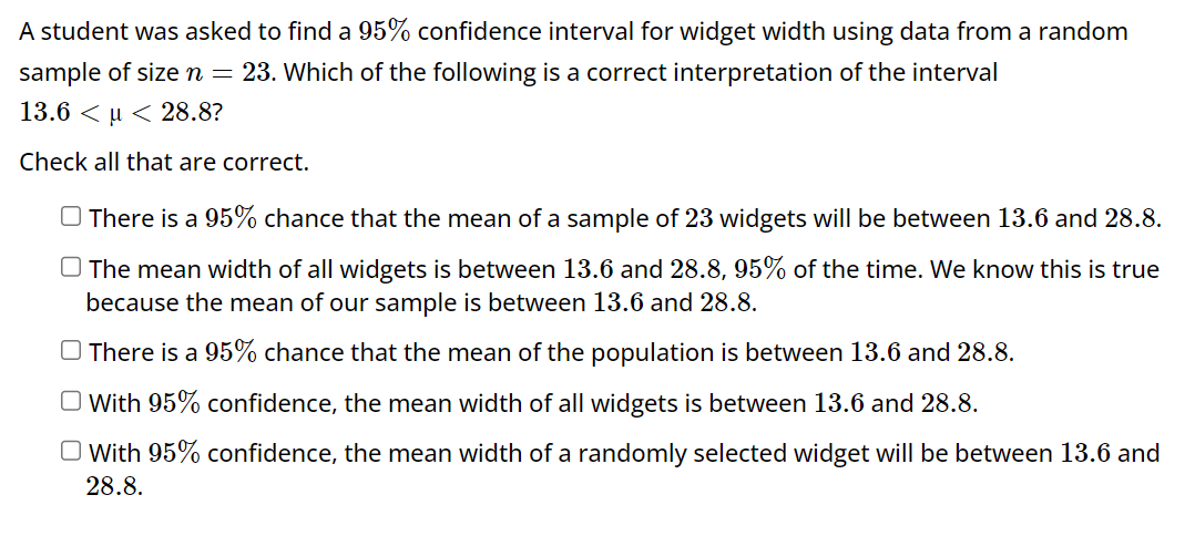 Solved A student was asked to find a 95% confidence interval | Chegg.com