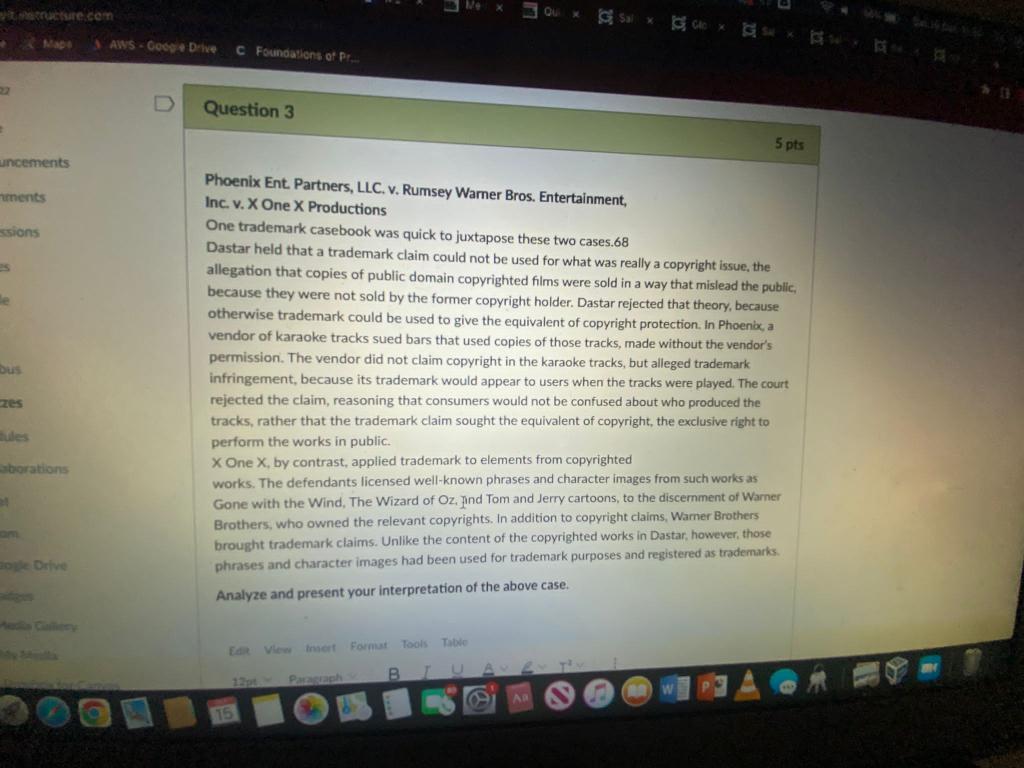 Phoenix Ent. Partners, LLC. v. Rumsey Warner Bros. | Chegg.com