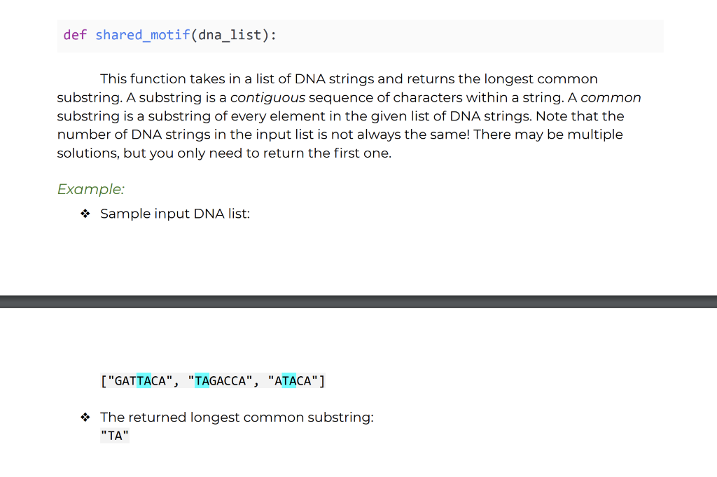 Solved Def Shared motif dna list This Function Takes In A Chegg