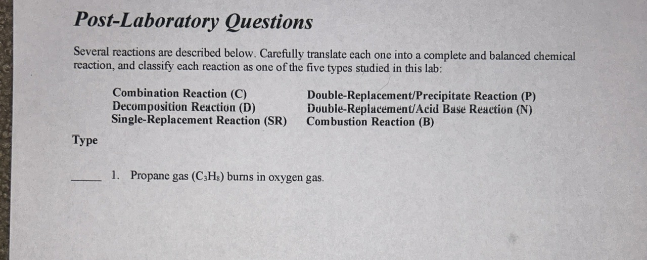Post-Laboratory Questions Several reactions are | Chegg.com