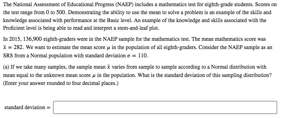Solved The National Assessment of Educational Progress | Chegg.com