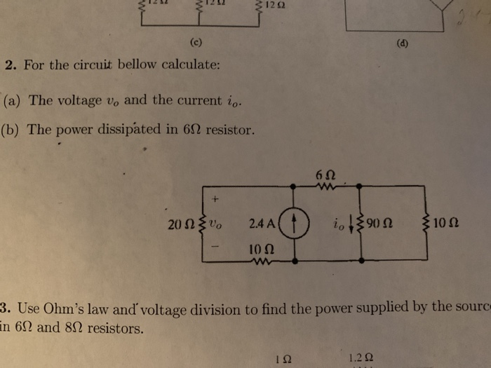 Solved 2. For the circuit below calculate a) the voltage Vo | Chegg.com