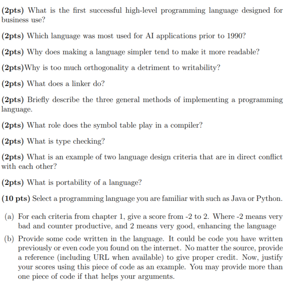 Solved (2pts) What is the first successful high-level | Chegg.com
