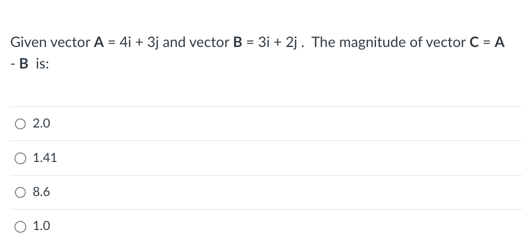 Solved Given vector A=4i+3j and vector B=3i+2j. The | Chegg.com